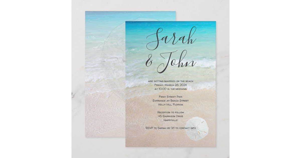 Beach Vows Modern Casual Sand Dollar Invitation | Zazzle