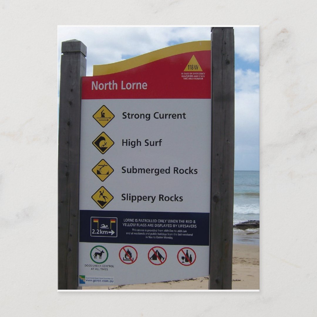 Beach Warning Sign Postcard | Zazzle
