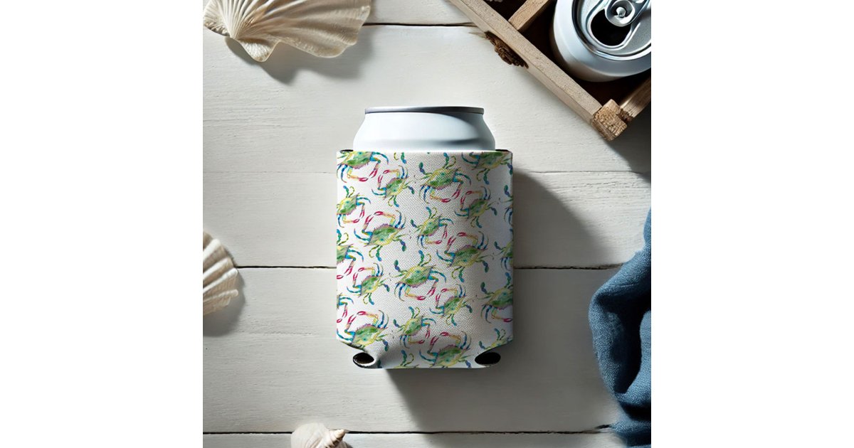 Beach Watercolor Blue Crab Can Cooler | Zazzle