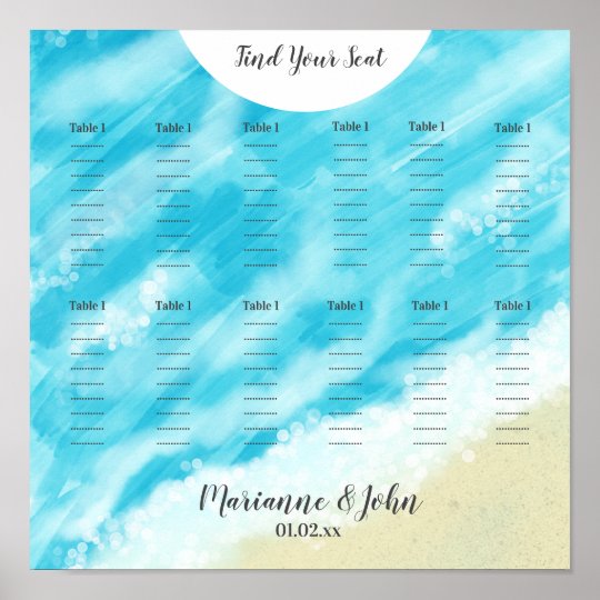 Beach Watercolor Bokeh Light Wedding Seating Chart | Zazzle.com