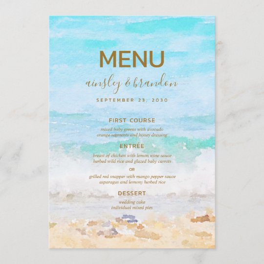 Beach Watercolor Menu | Zazzle.com