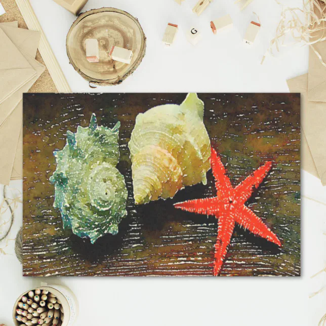 beach watercolor seashell starfish seashells tissue paper | Zazzle