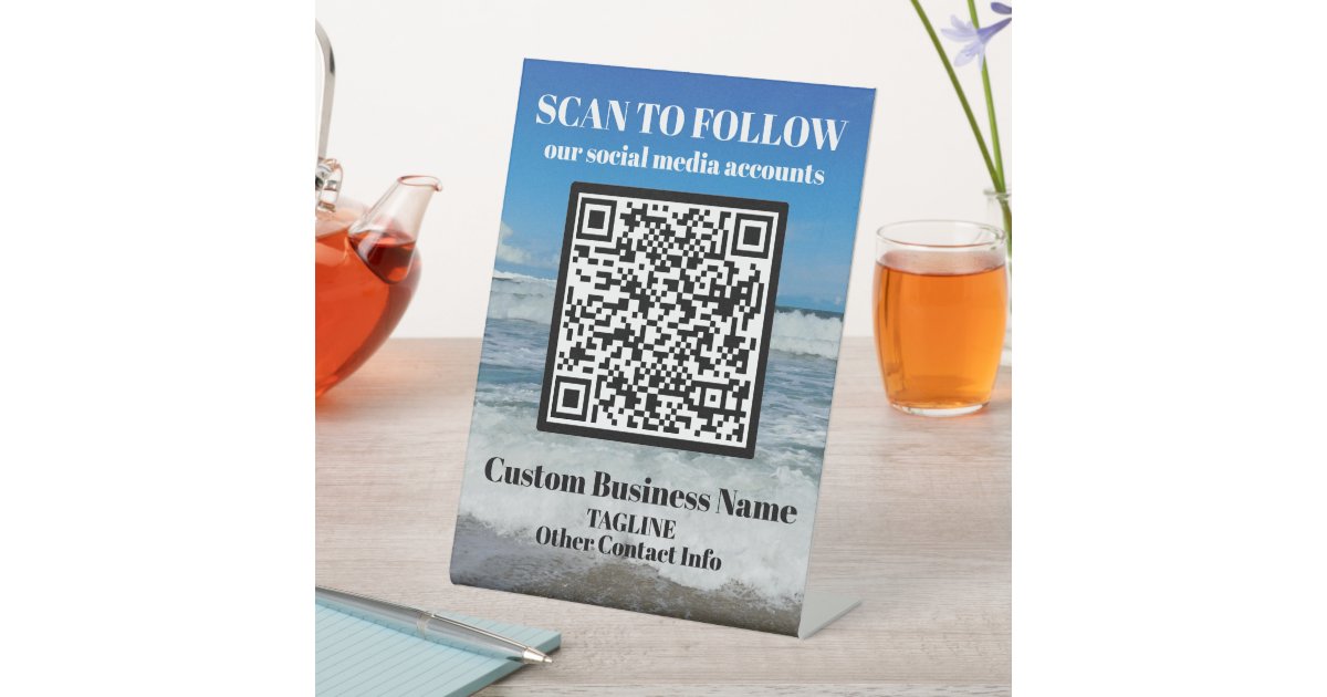 Beach Waves Custom Social Media QR Code Template Pedestal Sign | Zazzle