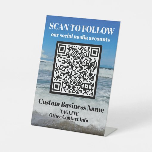 Beach Waves Custom Social Media QR Code Template Pedestal Sign | Zazzle