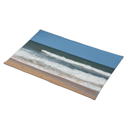 Beach Waves Sand Seashore Ocean Seascape Blue Sky Cloth Placemat | Zazzle