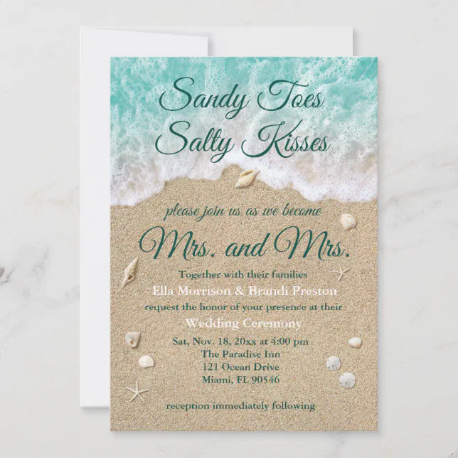 Beach Waves Sandy Toes Salty Kisses Mrs & Mrs Invitation | Zazzle