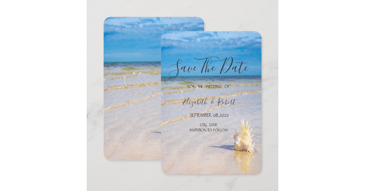Beach Waves Seashell Save The Date | Zazzle