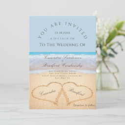 Beach Wedding 2 Hearts in the Sand wedding Invita Invitation | Zazzle