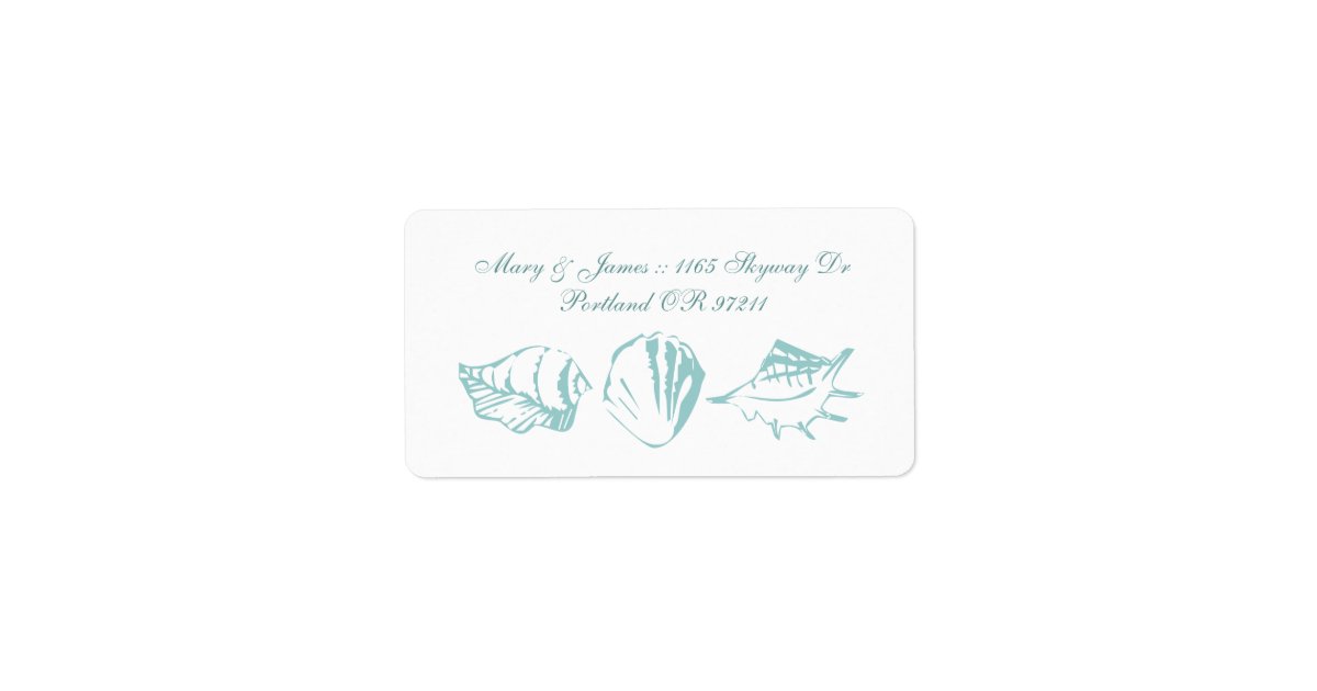 Beach Wedding Address Blue Seashells Label | Zazzle