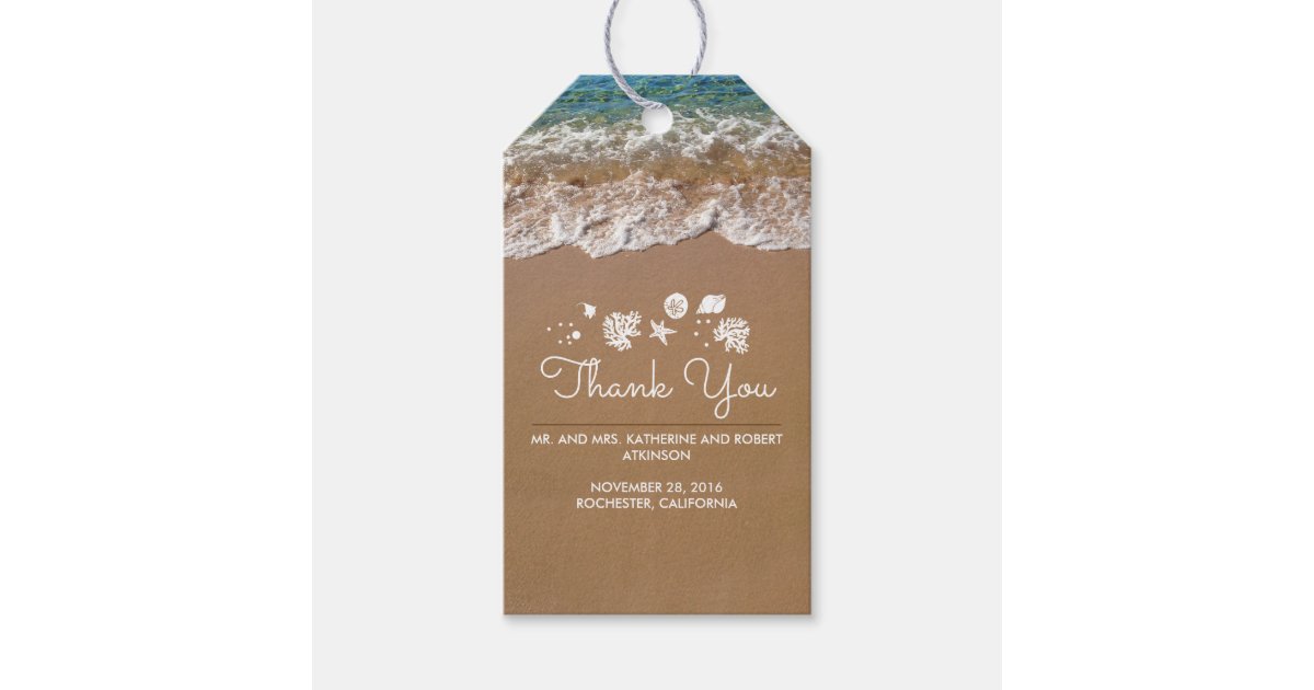 Beach Wedding Blue Sea and Sand Tropical Gift Tags | Zazzle