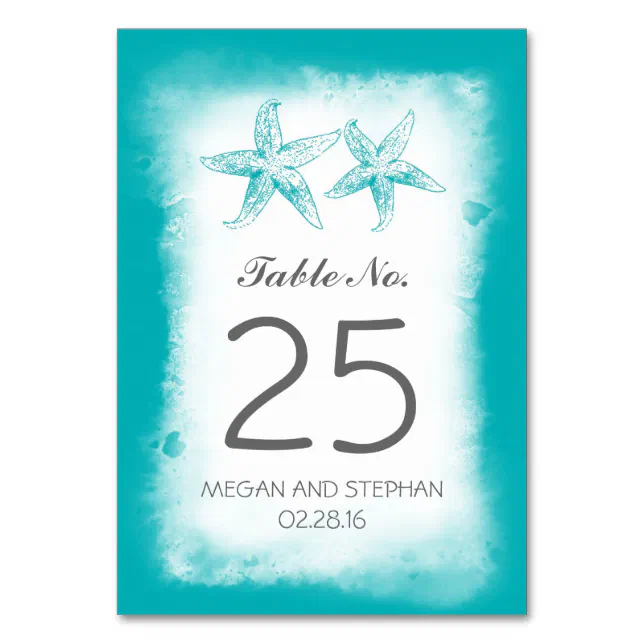 Beach Wedding Blue Table Number Cards Place Cards | Zazzle