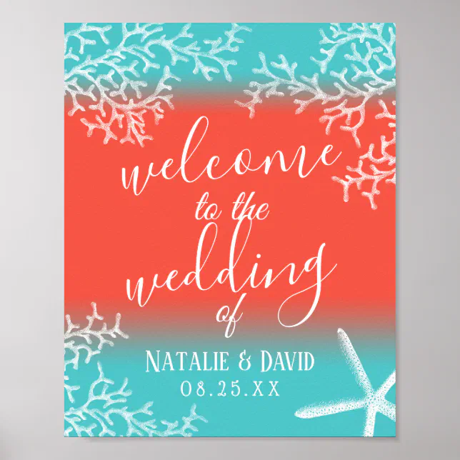 Beach Wedding Coral Reef & Starfish Welcome Sign | Zazzle