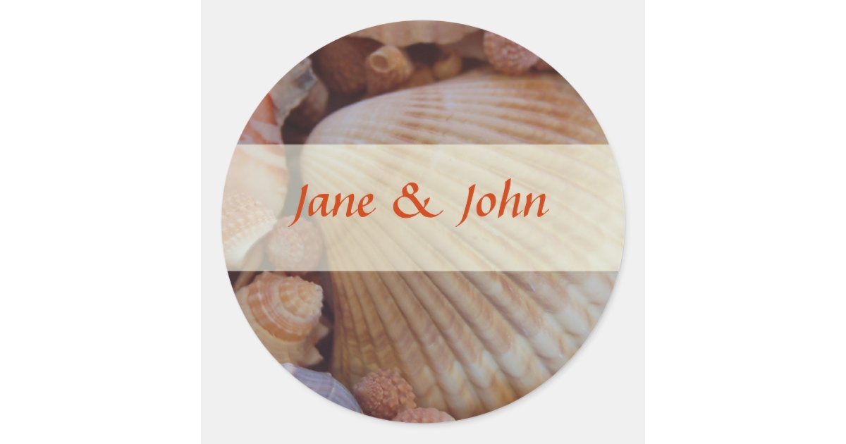 Beach Wedding Envelope Seals: Multiple Seashells Classic Round Sticker ...
