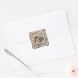 Beach Wedding Favor Stickers - Rings in Sand | Zazzle