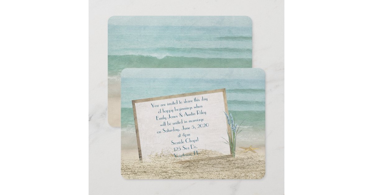 Beach Wedding Frame in Sand Invitation | Zazzle