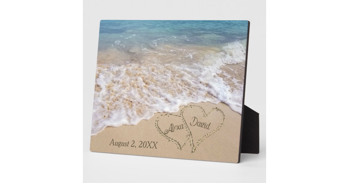 Beach Wedding Hearts with Newlywed Names Plaque | Zazzle