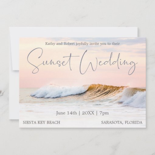 BEACH WEDDING INVITATION CARD | OCEAN WAVES SUNSET | Zazzle