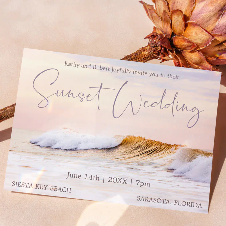 BEACH WEDDING INVITATION CARD | OCEAN WAVES SUNSET | Zazzle