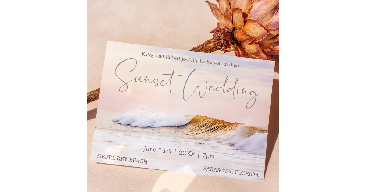 BEACH WEDDING INVITATION CARD | OCEAN WAVES SUNSET | Zazzle