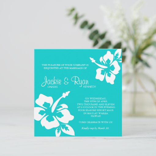 Beach Wedding Invitation Hibiscus Flower Blue | Zazzle