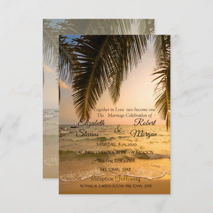 Beach Wedding,Palm Sunset Invitation | Zazzle
