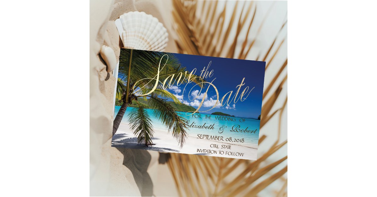 Beach Wedding,Palms, Sand Save The Date | Zazzle