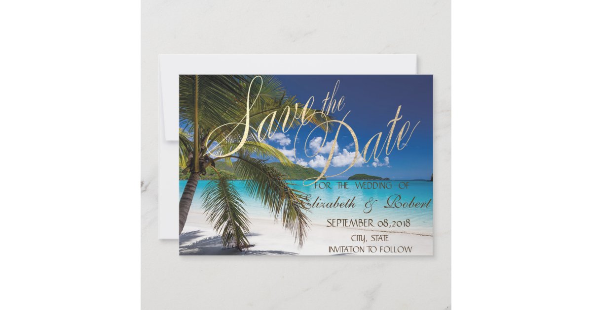 Beach Wedding,Palms, Sand Save The Date | Zazzle