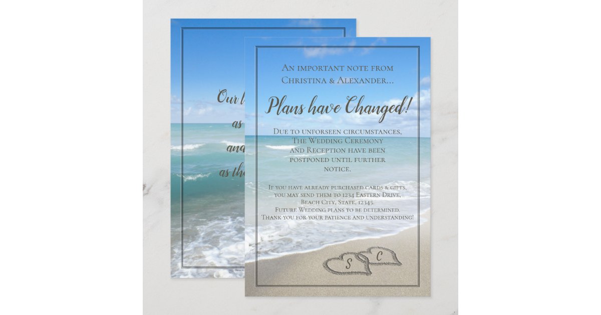 Beach Wedding Postponed Cancelled Postponement Invitation | Zazzle