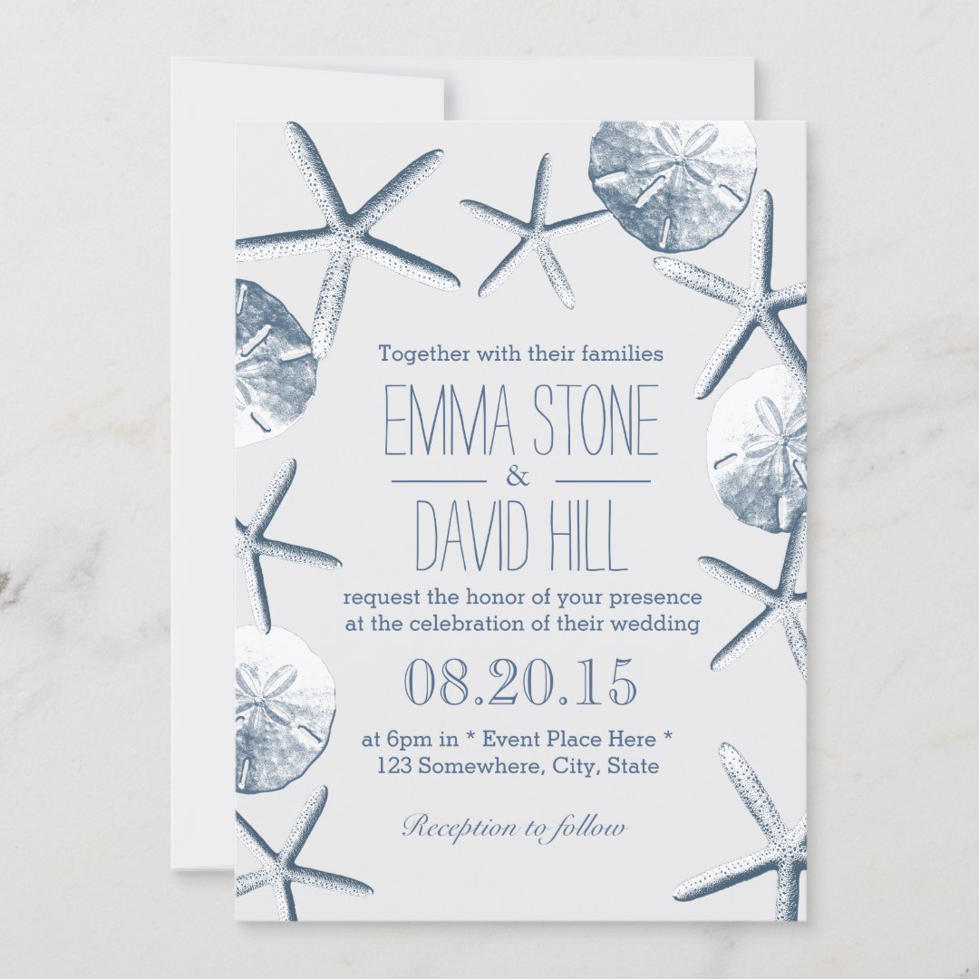 Beach Wedding Rustic Starfish & Sand Dollar Invitation | Zazzle