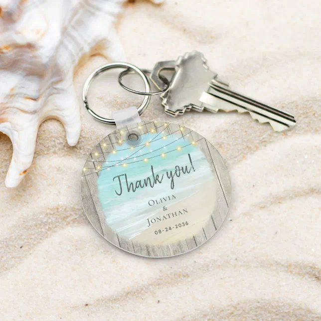 Beach Wedding Rustic Thank You Favor Keychain | Zazzle