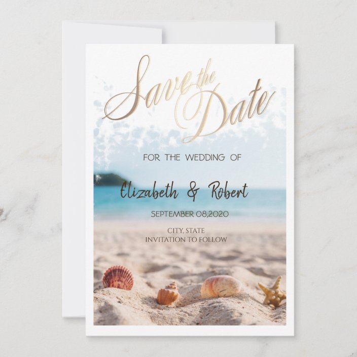 Beach Wedding,Sand,Seashells Save The Date | Zazzle