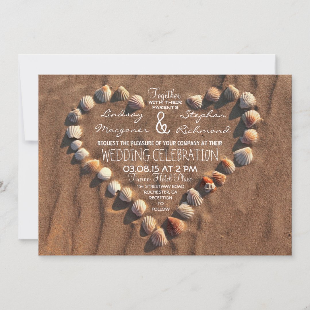 beach wedding sea shells wedding invitations | Zazzle