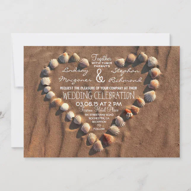 beach wedding sea shells wedding invitations | Zazzle