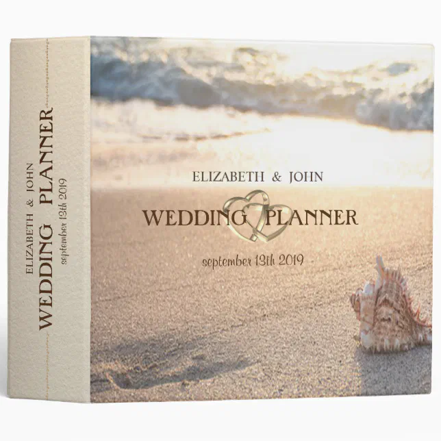 Beach Wedding Seashell, Sand, Sunset 3 Ring Binder | Zazzle