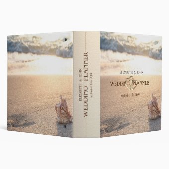 Beach Wedding Seashell, Sand, Sunset 3 Ring Binder | Zazzle