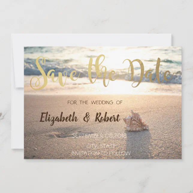 Beach Wedding,Seashell Sunset Save The Date | Zazzle