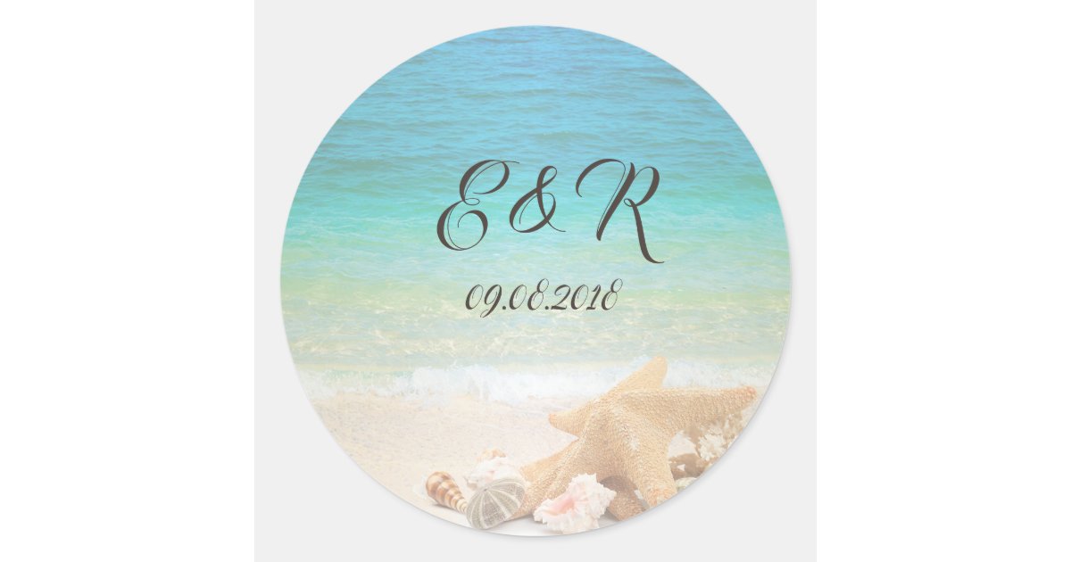 Beach Wedding Seashells Classic Round Sticker | Zazzle