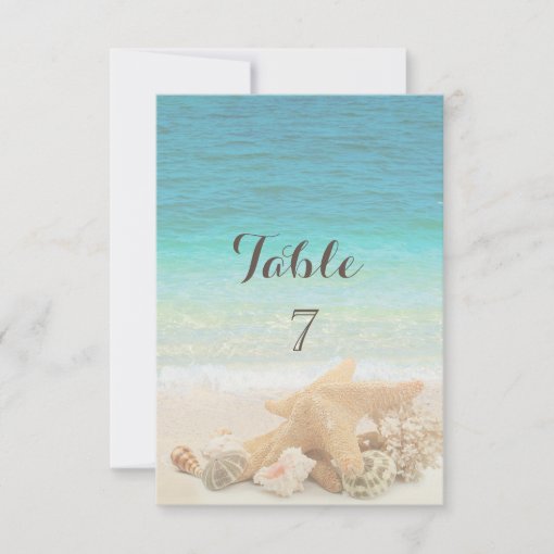 Beach Wedding Seashells Table Card | Zazzle