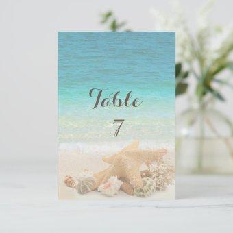 Beach Wedding Seashells Table Card | Zazzle