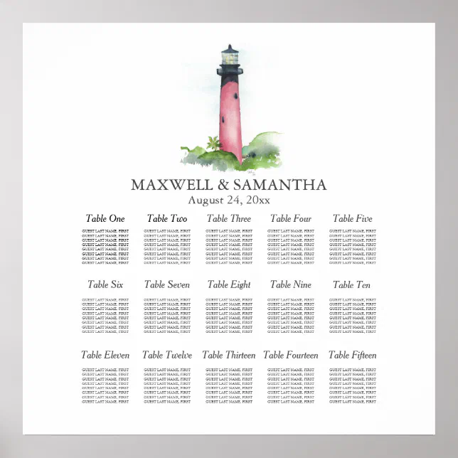 Beach Wedding SEATING CHART Lighthouse | Zazzle