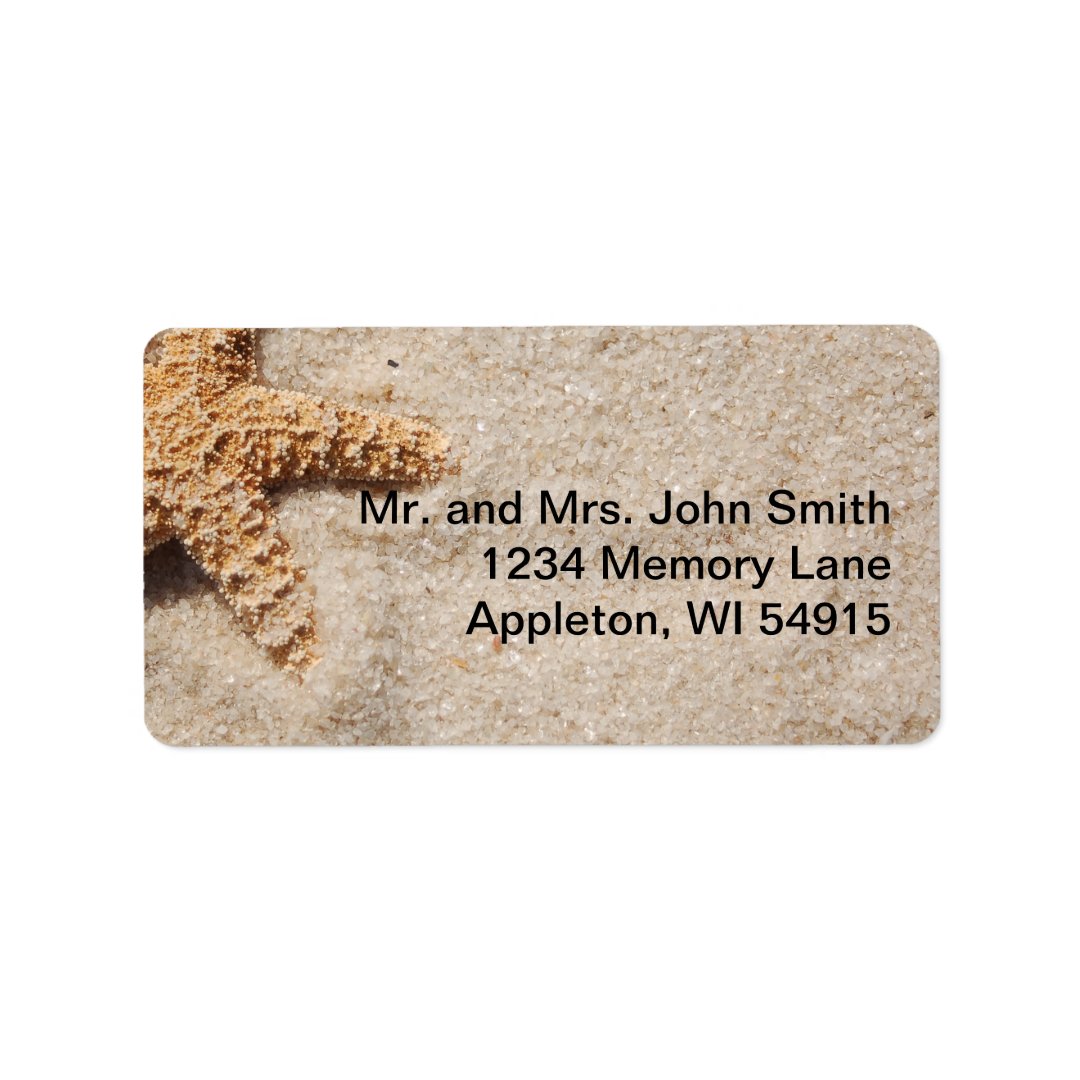 Beach Wedding Starfish in Sand Label | Zazzle