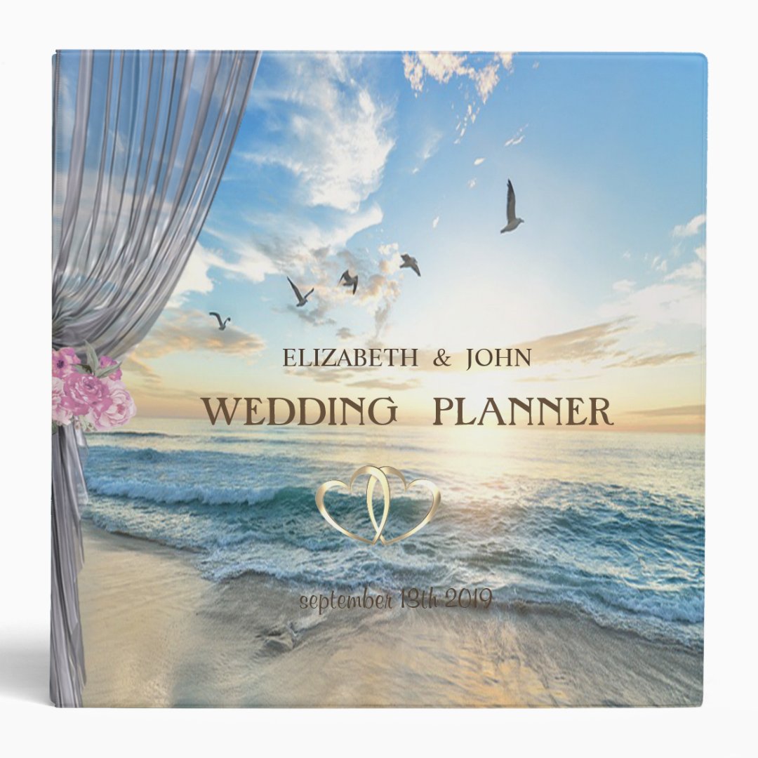 Beach Wedding Sunset, Curtain, Flowers 3 Ring Binder | Zazzle