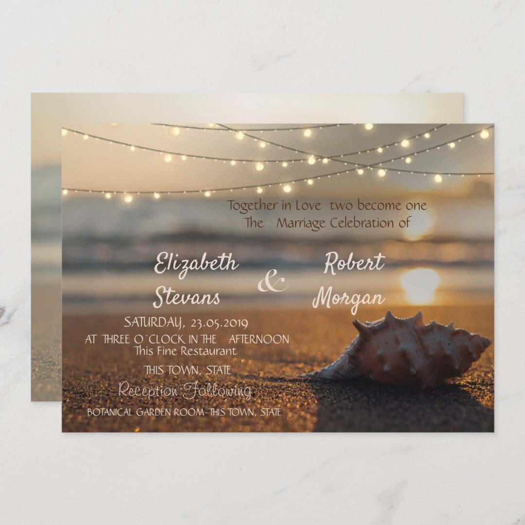 Beach Wedding Sunset Seashell Invitation | Zazzle