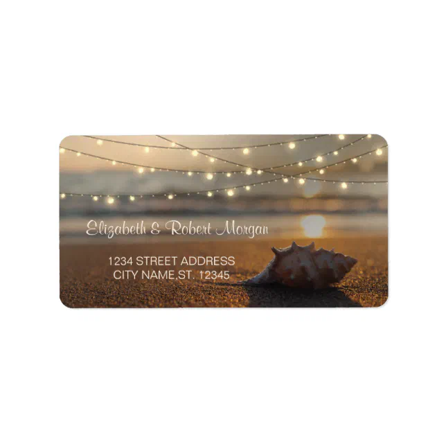Beach Wedding Sunset Seashell Label | Zazzle