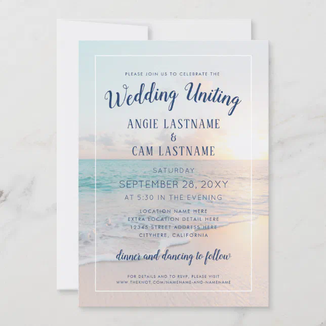 Beach Wedding Sunset Sunrise Sandy Ocean Invitation | Zazzle