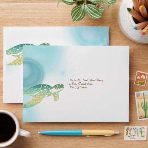 Beach wedding theme ~ turtle n bubbles envelope | Zazzle