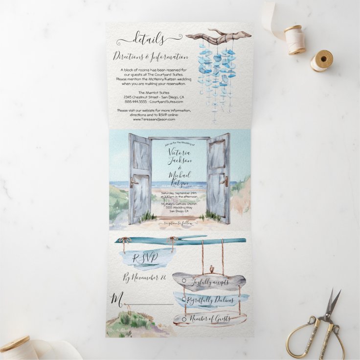 Beach Wedding Tri-Fold Invitation | Zazzle