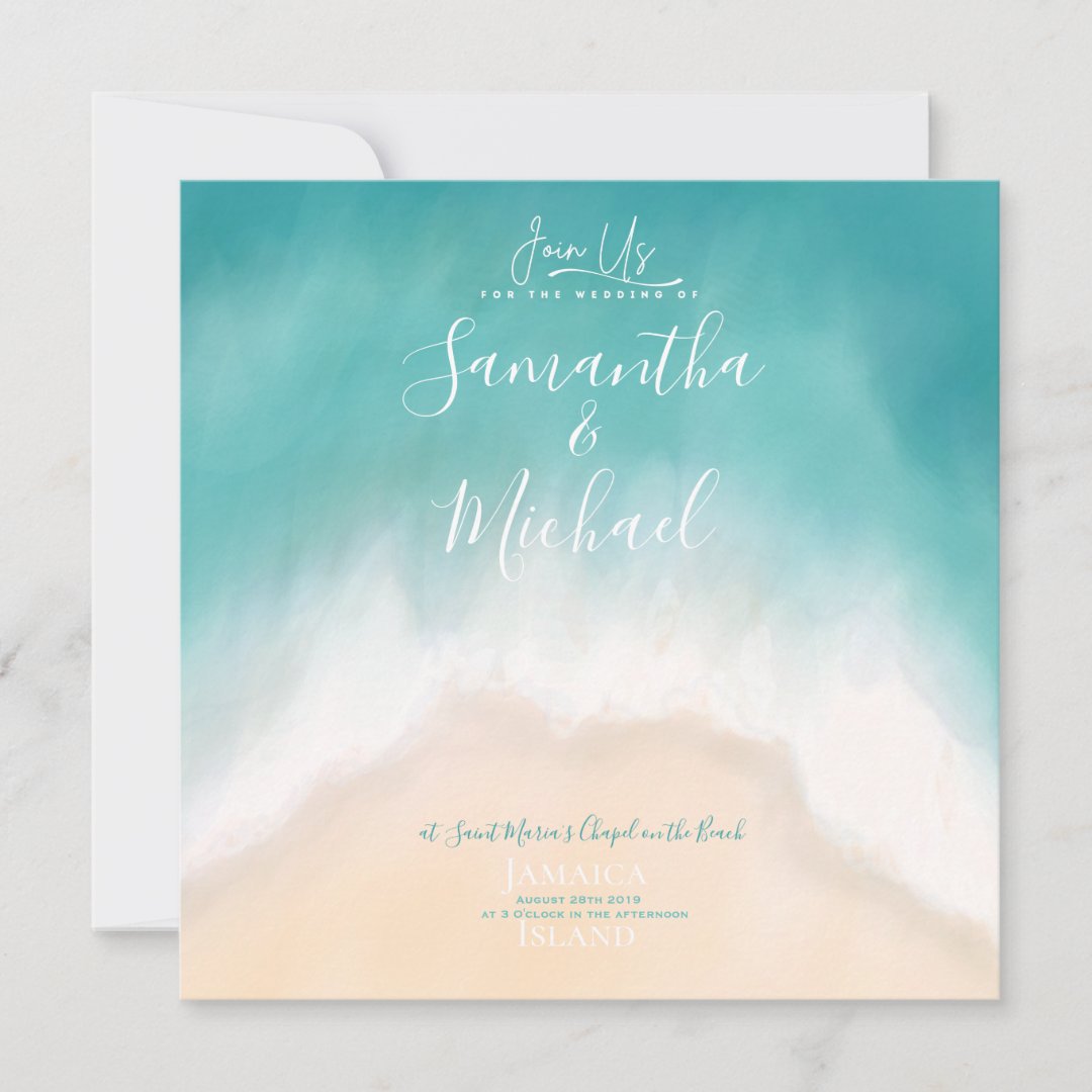 Beach wedding watercolor island Invitation | Zazzle