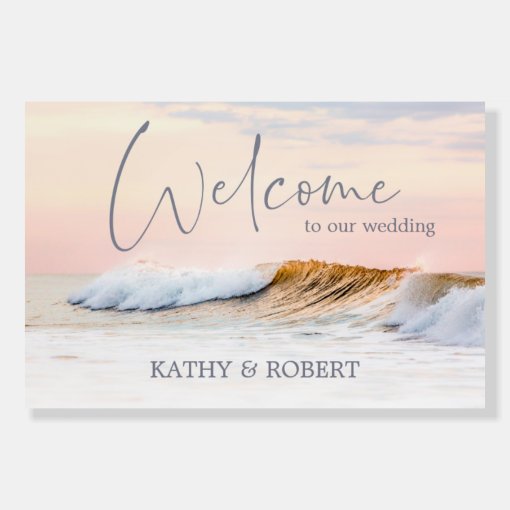 BEACH WEDDING WELCOME SIGN | OCEAN SUNSET | Zazzle