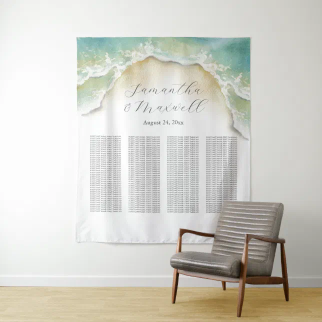 Beach Wedding Welcome Sign Seating Chart Tapestry | Zazzle